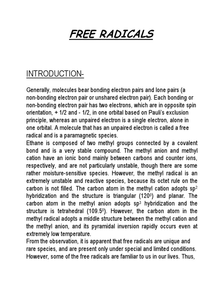 Free Radicals | PDF | Radical (Chemistry) | Chemical Reactions