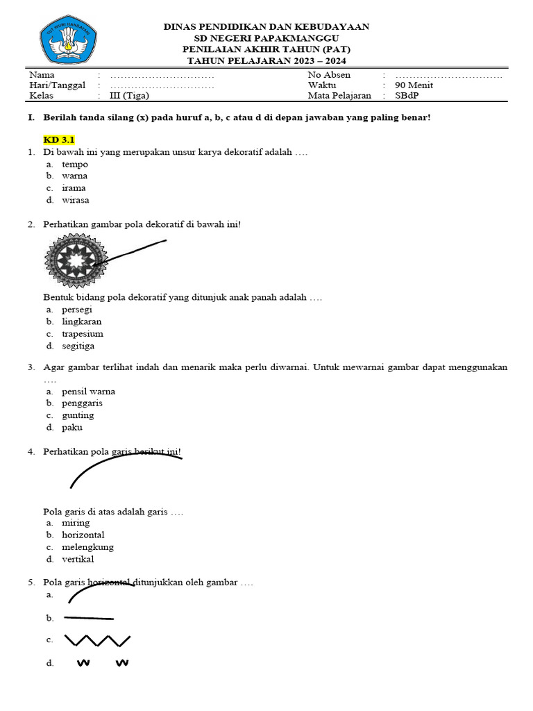 Soal PAT SBDP Kls 3 | PDF