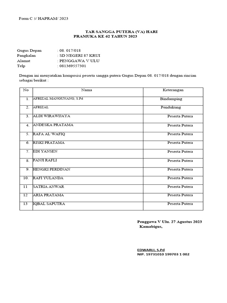 Form C Daftar Sangga Dan Biodata | PDF