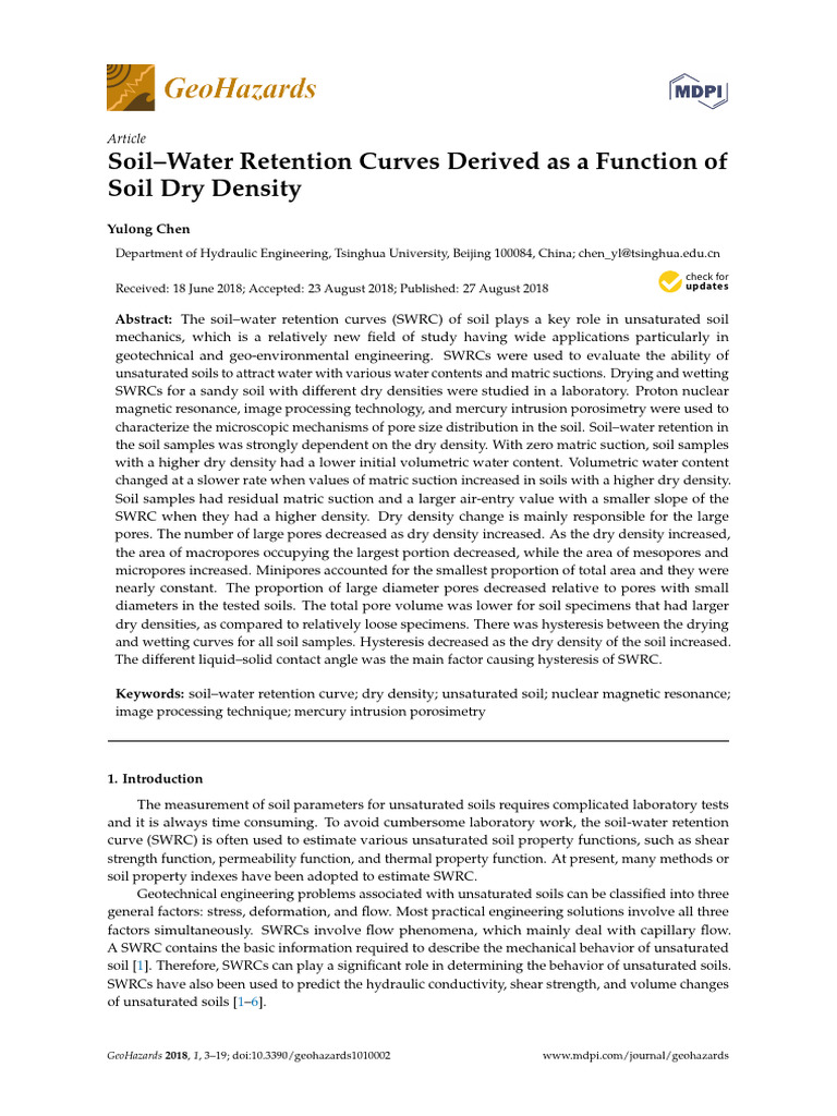 Soil-Water Retention Curves Derived As A Function of Soil Dry Density ...