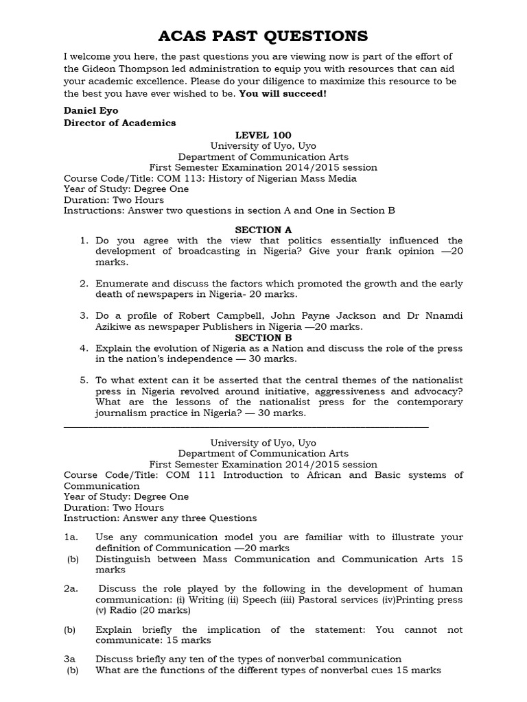 Acas Past Questions PDF | PDF | Communication | Nonverbal Communication