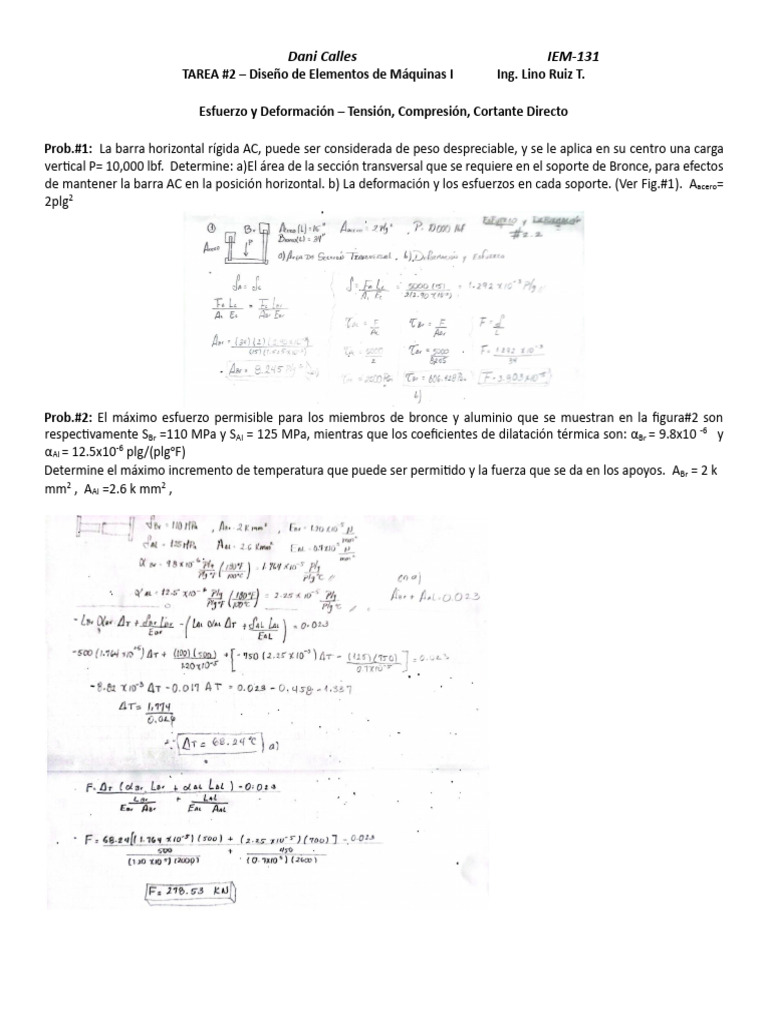 Tarea 2.2_ Esf. y Def. (Tension, Compresion y Cortante Directo). _Dani Calles | PDF