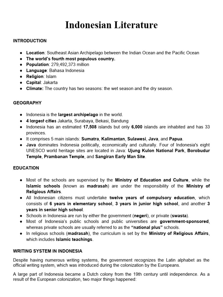 Indonesian Literature Narrative Report Pdf Indonesia Java