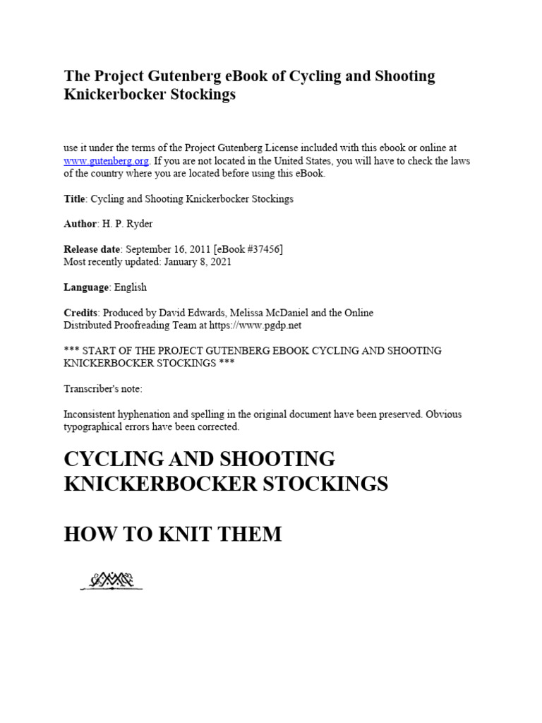 Cycling and Shooting Knickerbocker Stockings | PDF | Knitting | Project ...