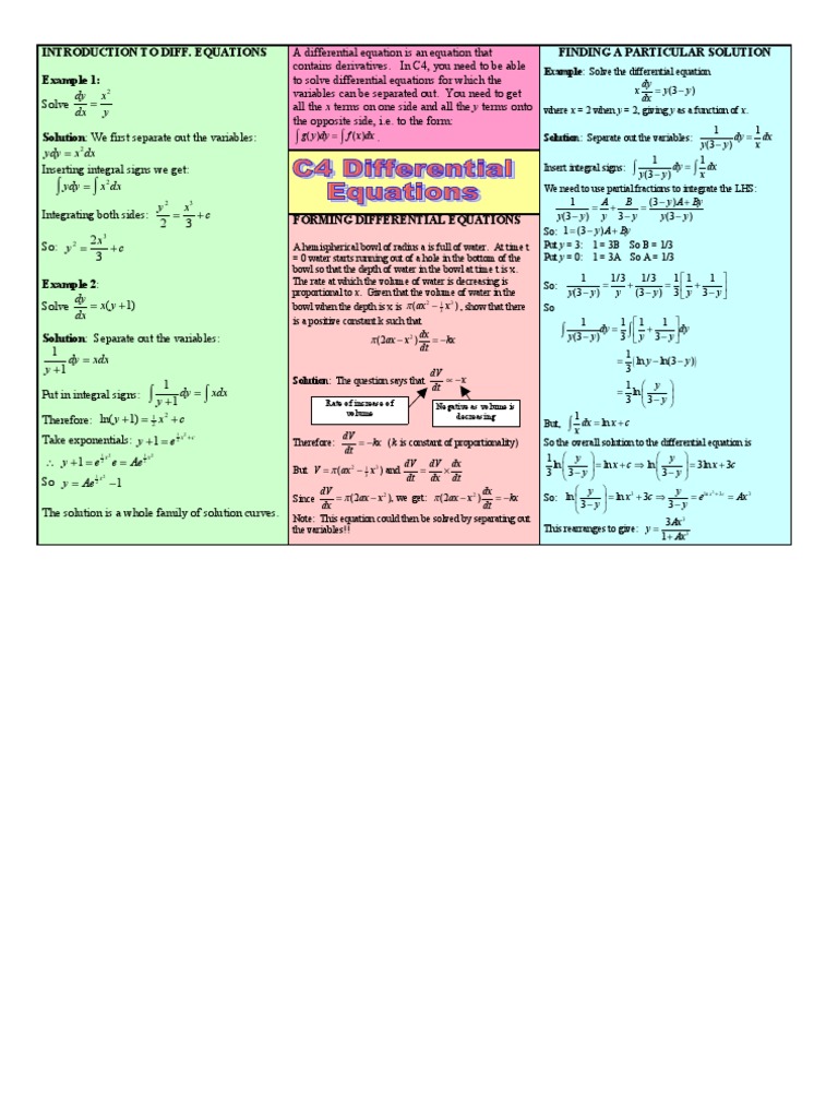 Differential Equations Revision Sheet | PDF