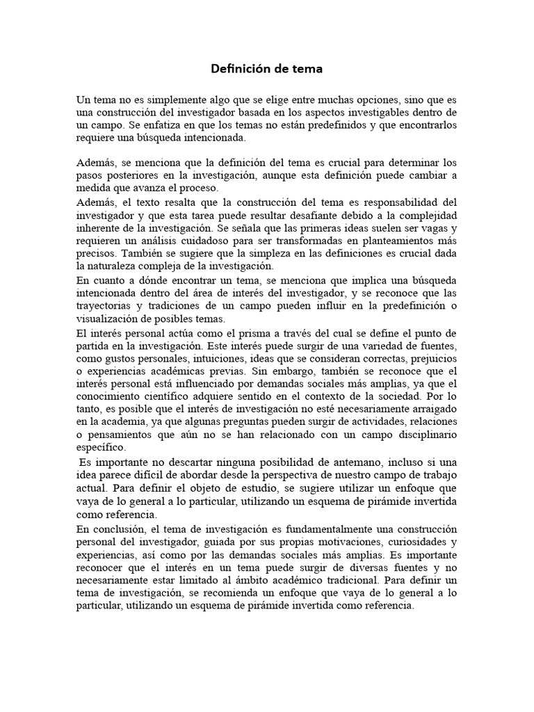 Definición de Tema | Descargar gratis PDF | Conocimiento | Cognición