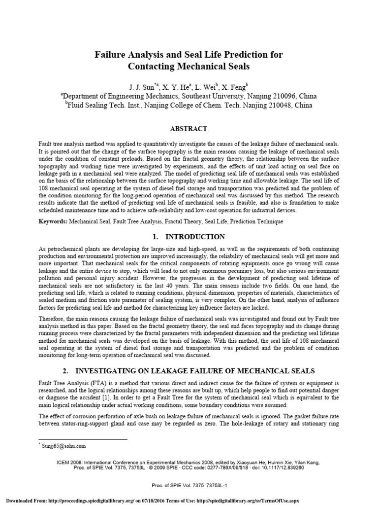 Failure Analysis and Seal Life Prediction for Contacting Mechanical Seals | Download Free PDF ...