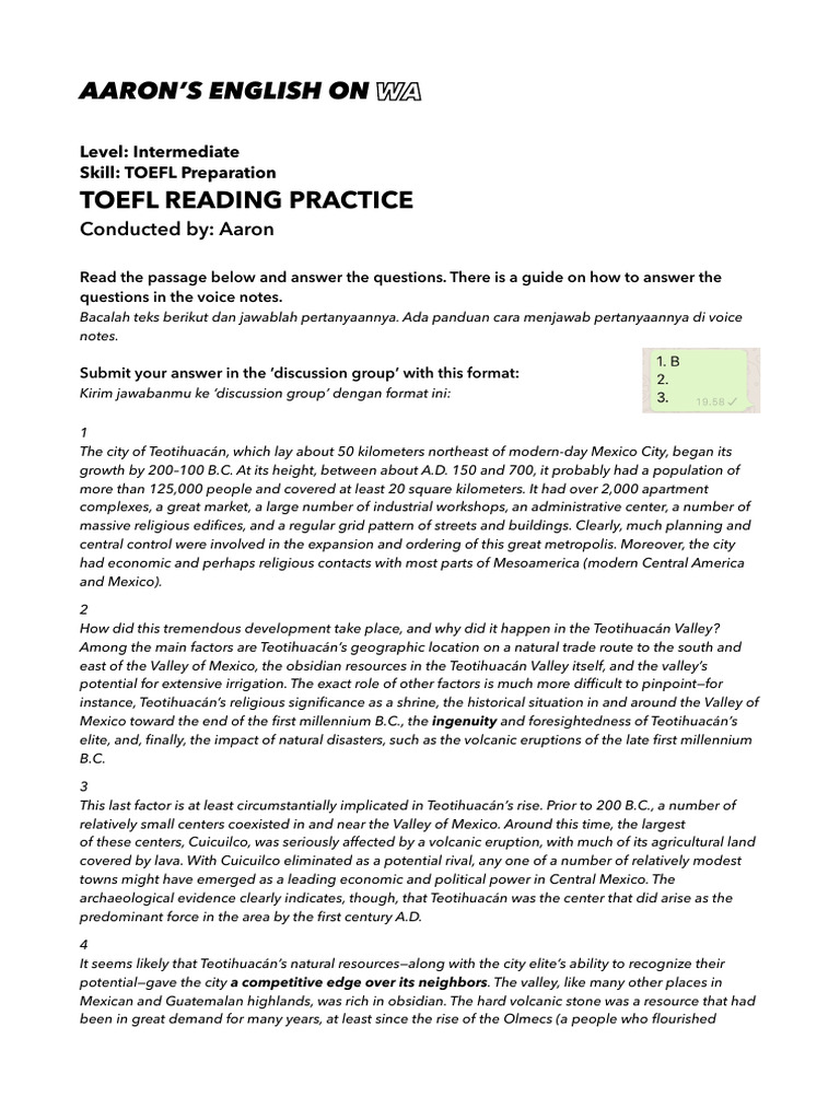 TOEFL Reading Practice | PDF