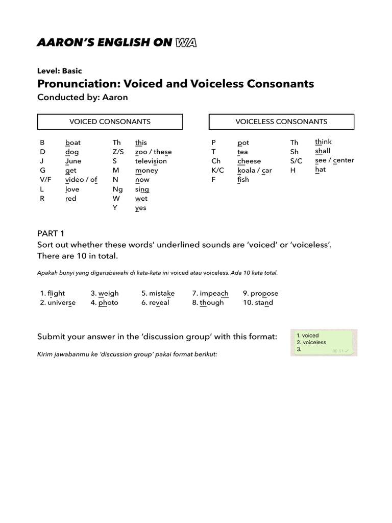 Voiced & Voiceless Consonants (Part 1) | PDF