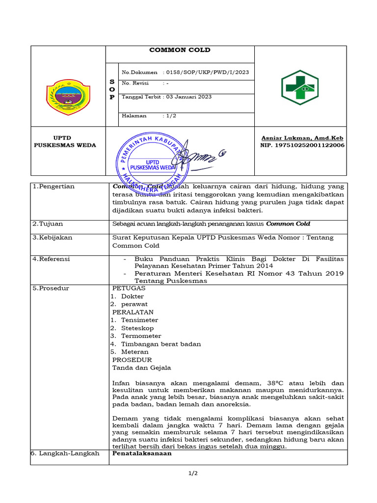 Sop Common Cold | PDF