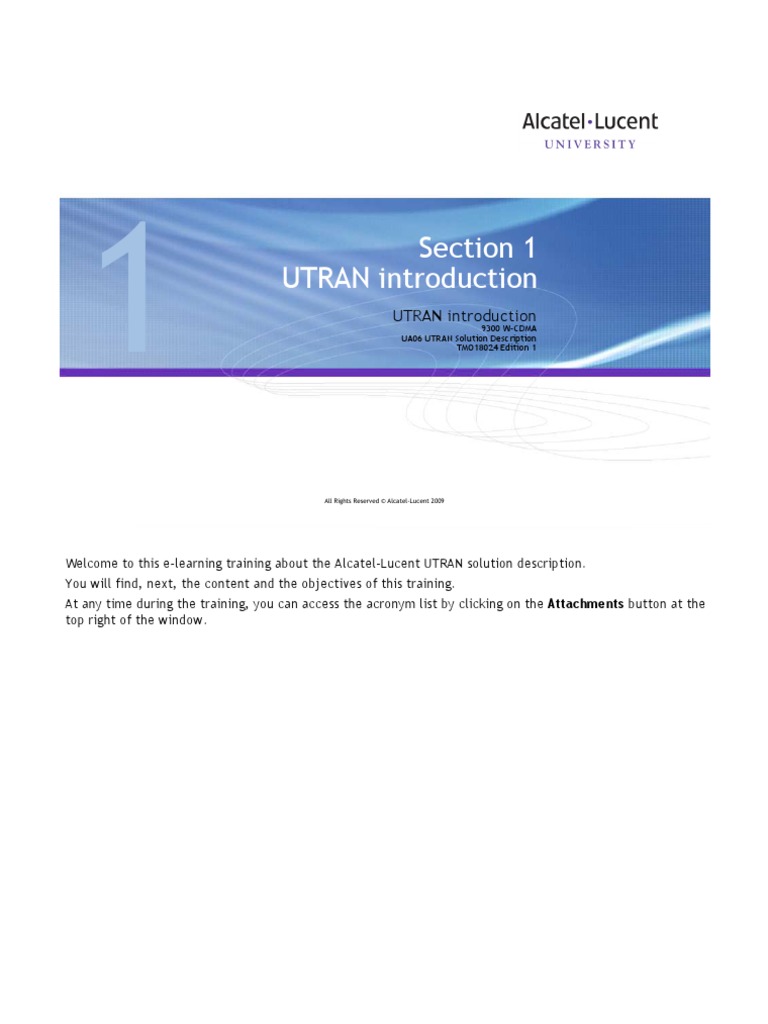 Section 1 UTRAN Introduction: Do Not Delete This Graphic Elements in ...