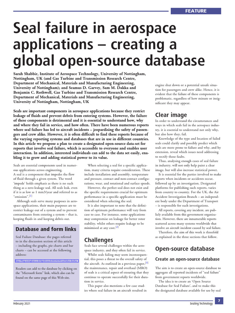 Seal Failure in Aerospace Applications - Creating A Global Open-Source ...