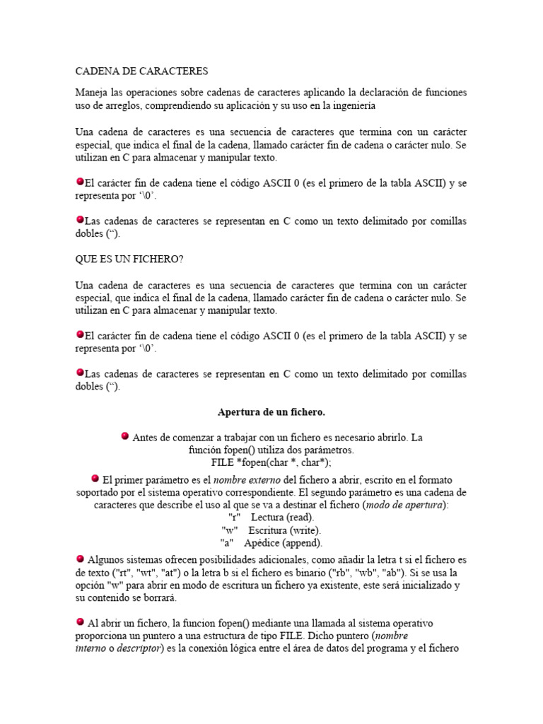 Manejo de Cadenas y Ficheros en C | PDF | Puntero (Programación de ...