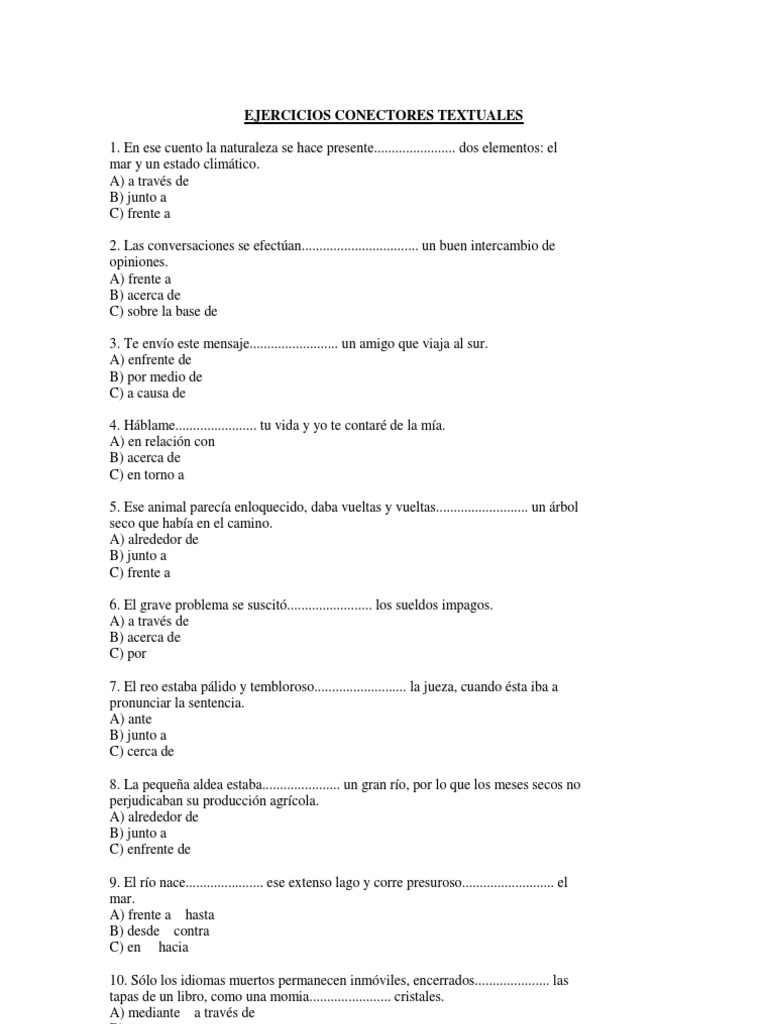 Ejercicios Conectores Textuales | PDF Ejercicios Conectores Textuales | PDF