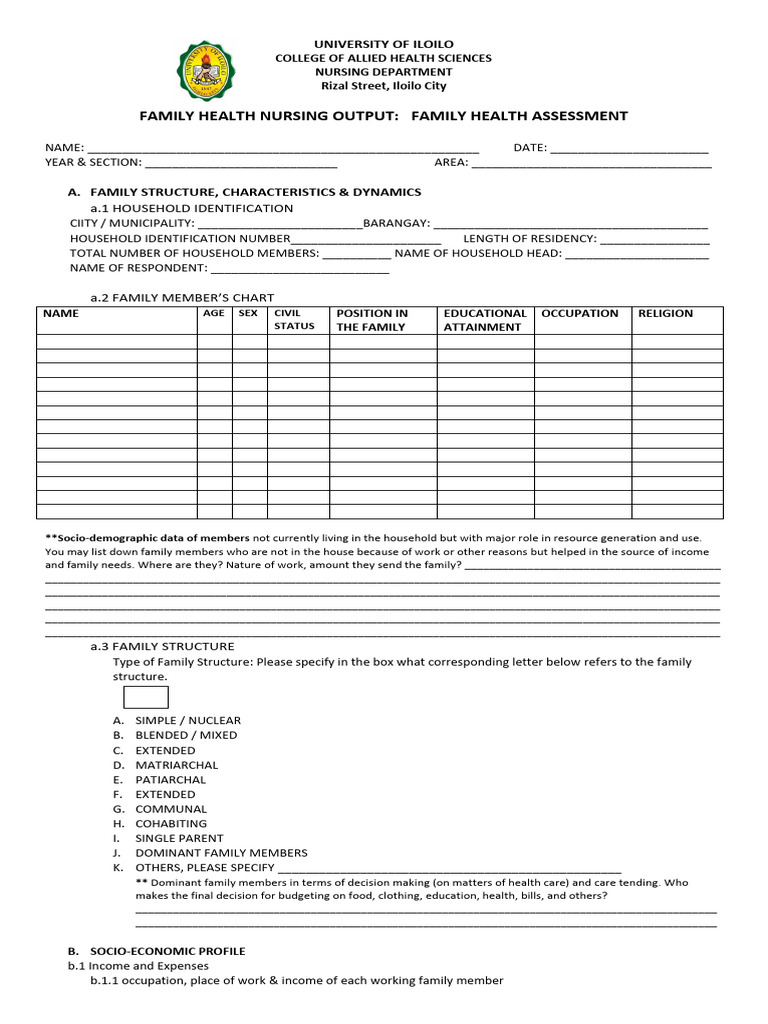 Family Assessment Form Pdf Waste Hypertension