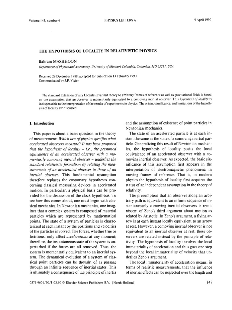 Locality in Relativistic Physics Explained | PDF | Spacetime | Acceleration