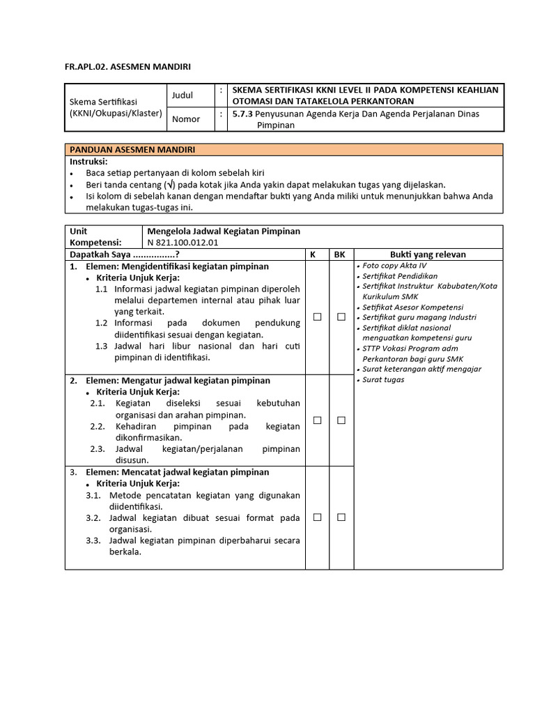 FR - Apl.02. Asesmen Mandiri | PDF
