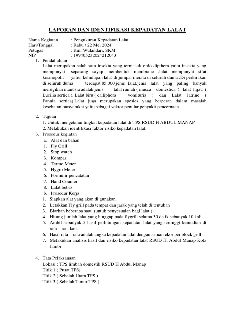 Pengukuran Kepadatan Lalat di RSUD H. Abdul Manap | PDF