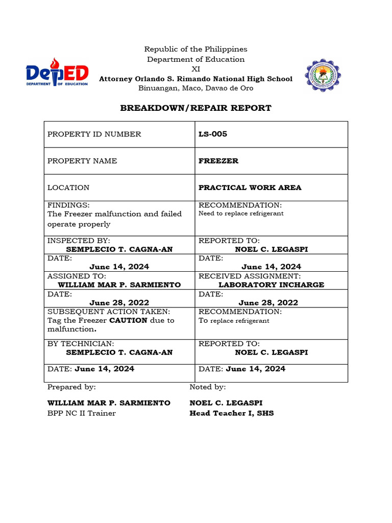 Breakdown-Repair Report | PDF