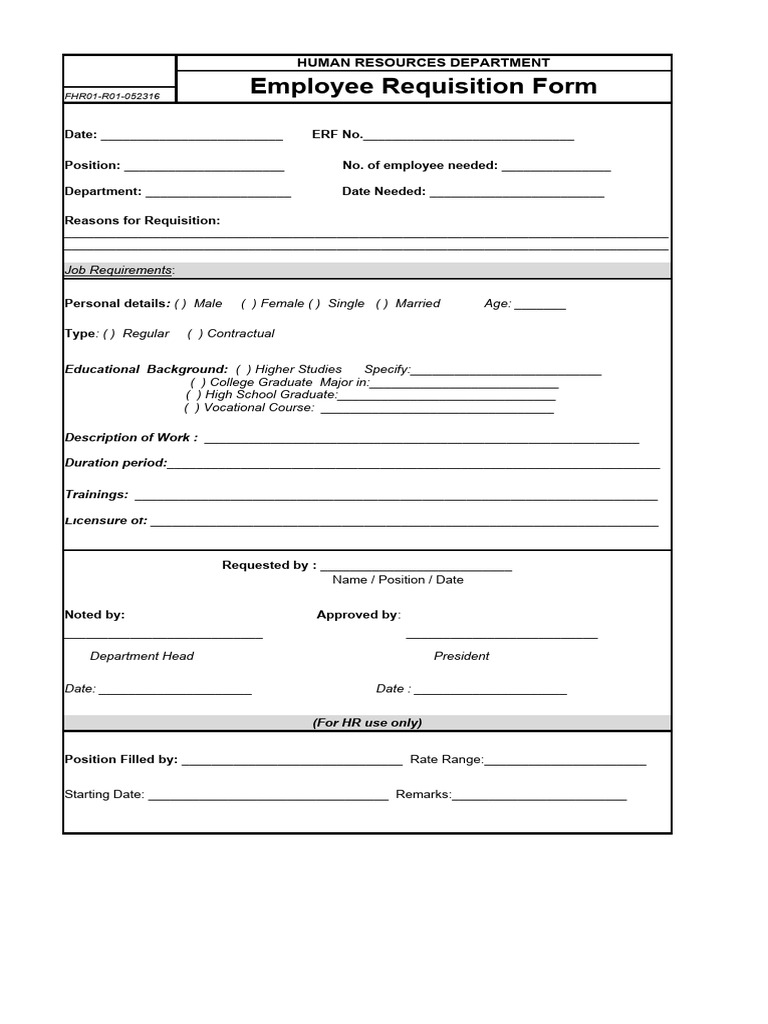 FHR01 - Employee Requisition Form | PDF