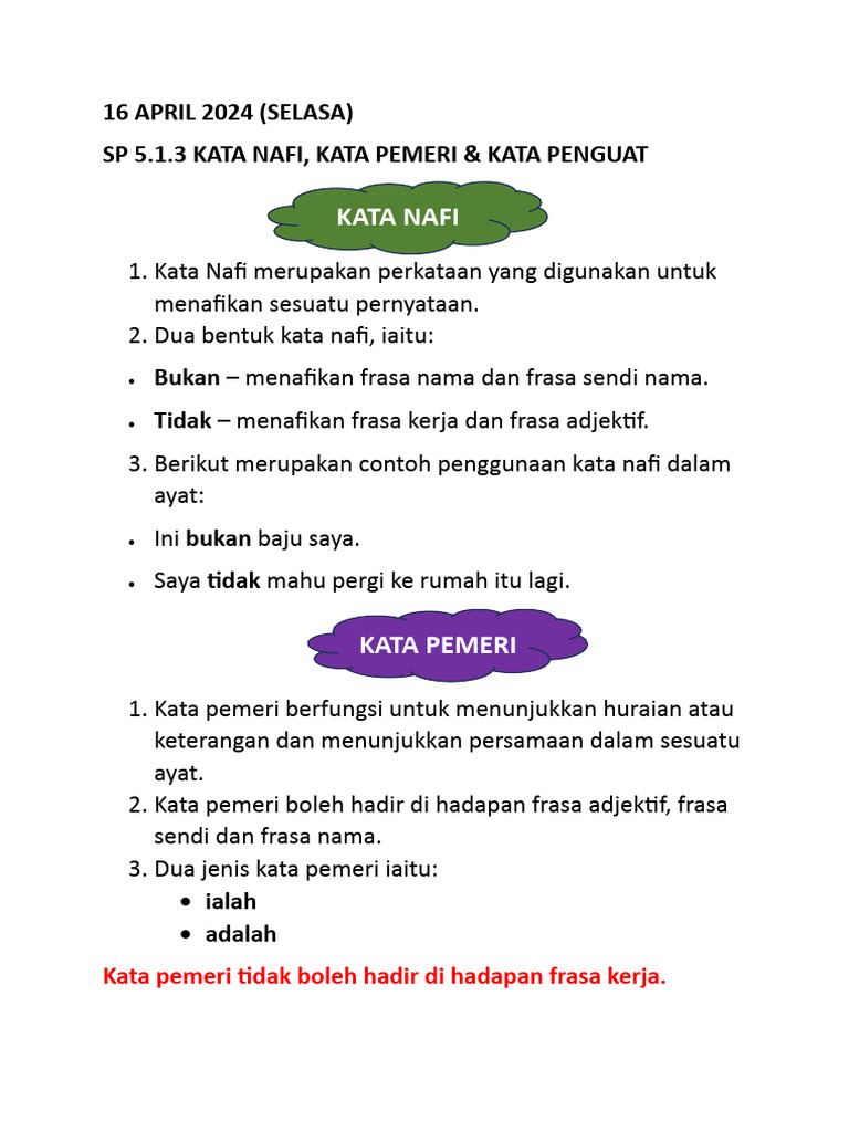 16 April 2024 SP 5.1.3 Kata Nafi, Kata Pemeri & Kata Penguat | PDF