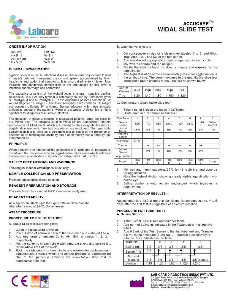 16 17 - Widal Slide Test 4-5mL | PDF | Salmonella | Medical Specialties