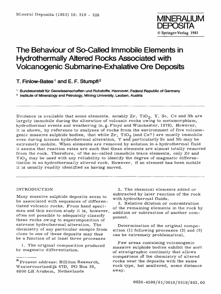Immobile Elements in Altered Volcanic Rocks | PDF | Rock (Geology ...