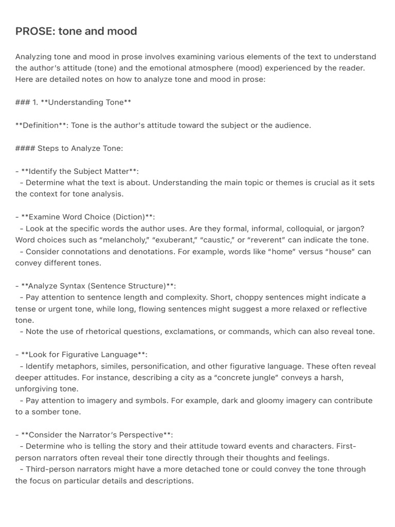 PROSE: Tone and Mood | PDF | Mood (Psychology) | Mental Health