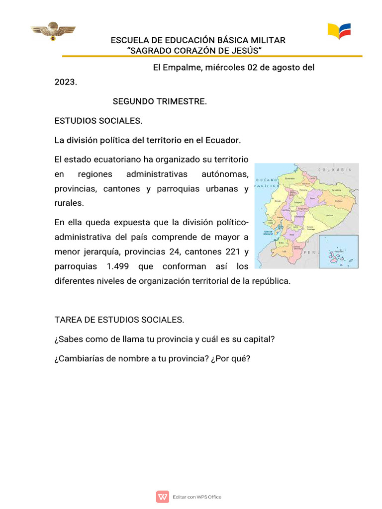 La Division Politica Del Territorio Ecuatoriano 4to A | PDF
