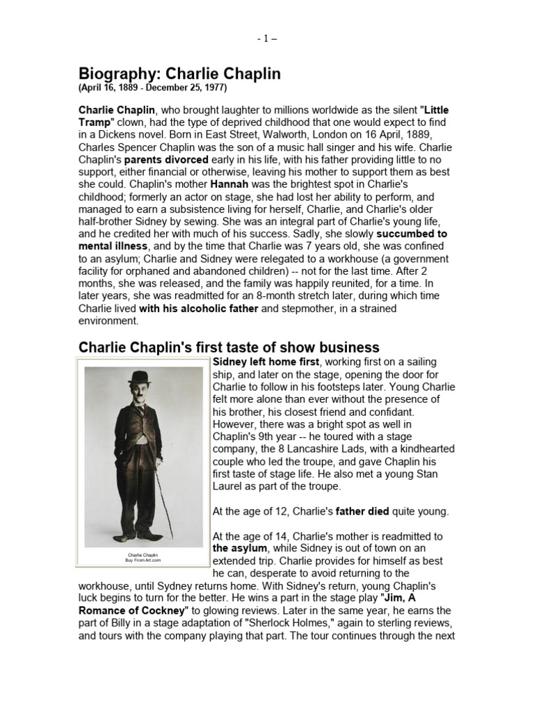 Charlie Chaplin Life Story | PDF | Charlie Chaplin