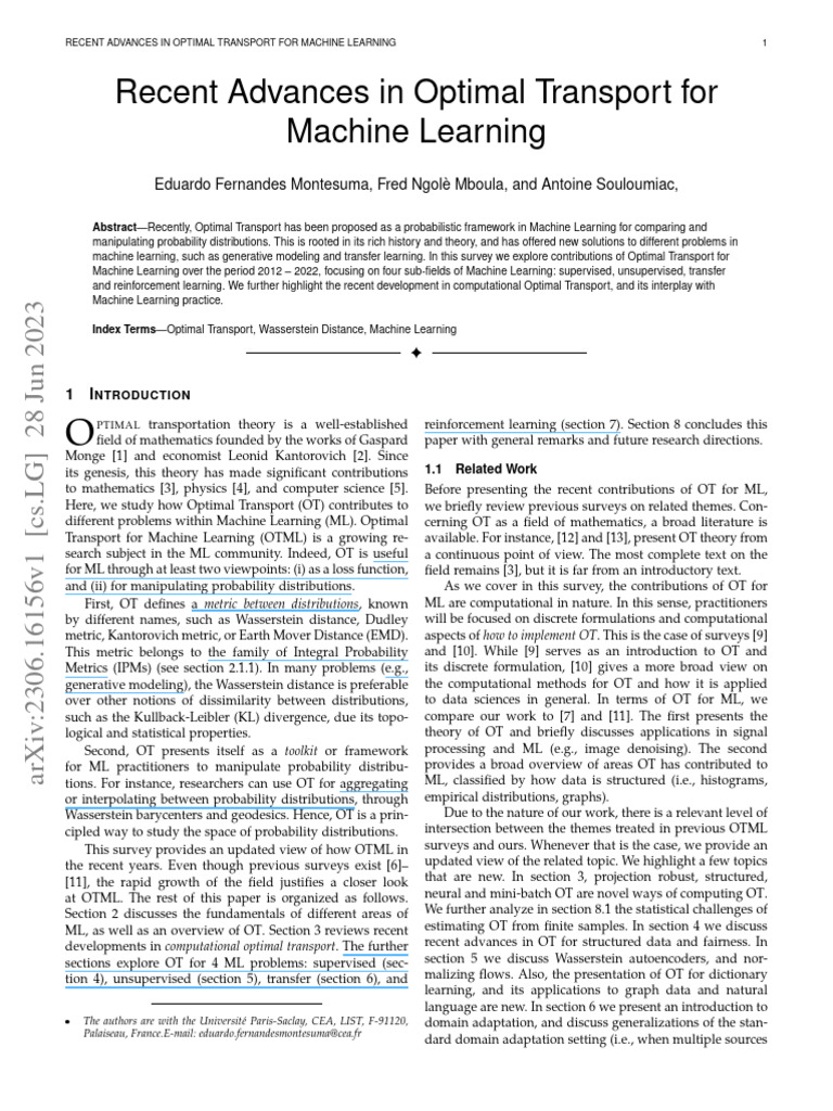 Montesuma et al. - 2023 - Recent Advances in Optimal Transport for ... Montesuma et al. - 2023 - Recent Advances in Optimal Transport for ...