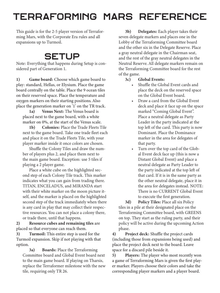Terraforming Mars Cheat Sheet v2 | PDF Terraforming Mars Cheat Sheet v2 | PDF