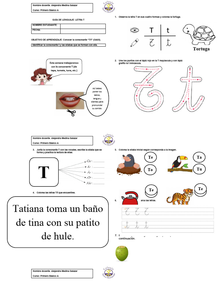 Guía Consonante T | Descargar gratis PDF | Lingüística | Escritura