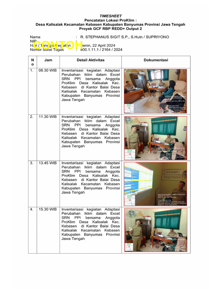 TIMESHEET Pencatatan Lokasi ProKlim Desa Kalisalak Kec. Kebasen | PDF