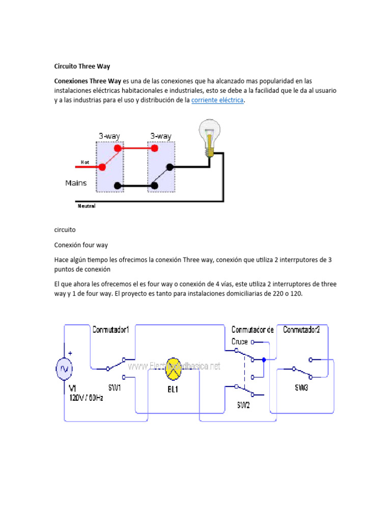 Circuito Three Way | PDF | Cambiar | Corriente eléctrica