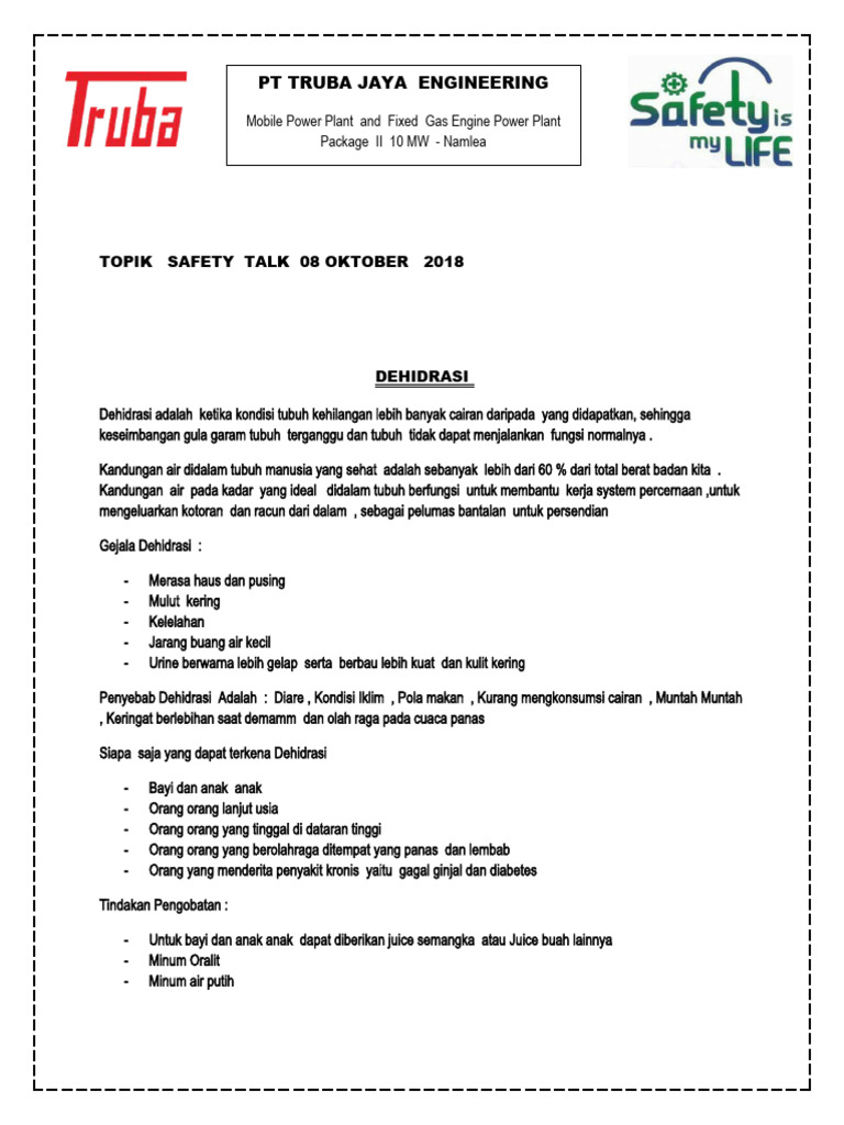 Topik Safety Talk 08 Oktober 2018 | PDF