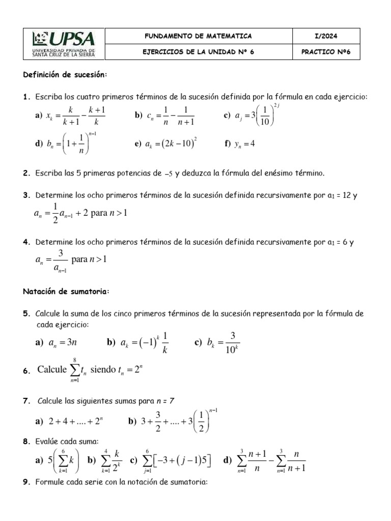 Practico #6 Ejercicios de La Unidad #6 | PDF | Matemáticas