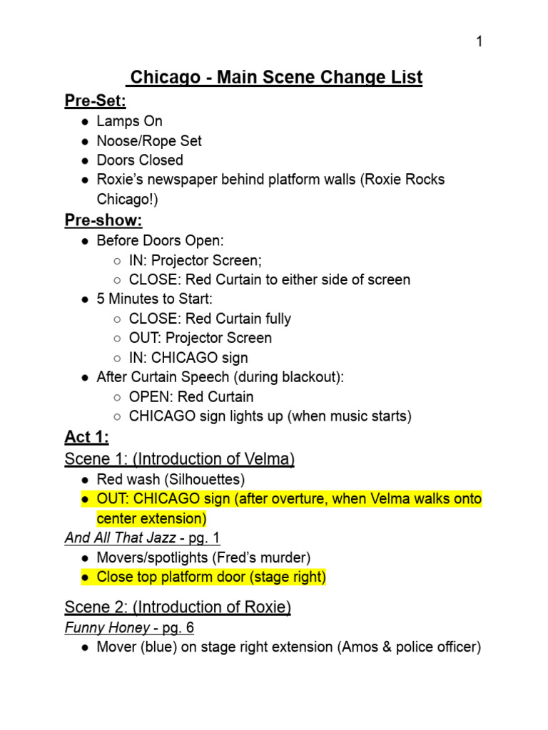 chicago - main scene change list | Download Free PDF | Entertainment ...