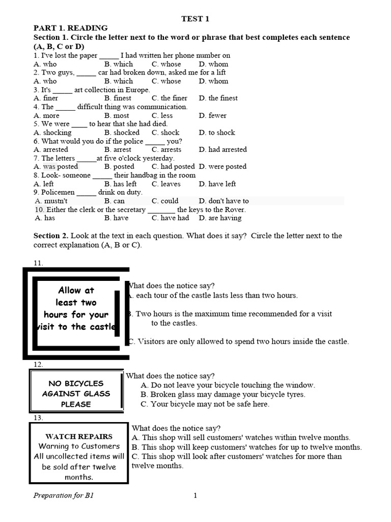 TEST 1 - Reading - Key | PDF