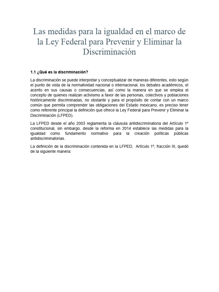 Medidas de Igualdad en la LFPED | PDF | Discriminación | Derechos humanos