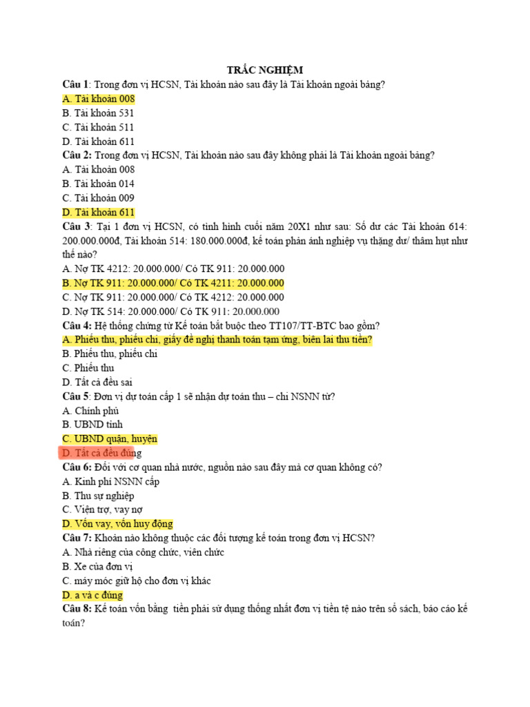 On Trac Nghiem - SV | PDF