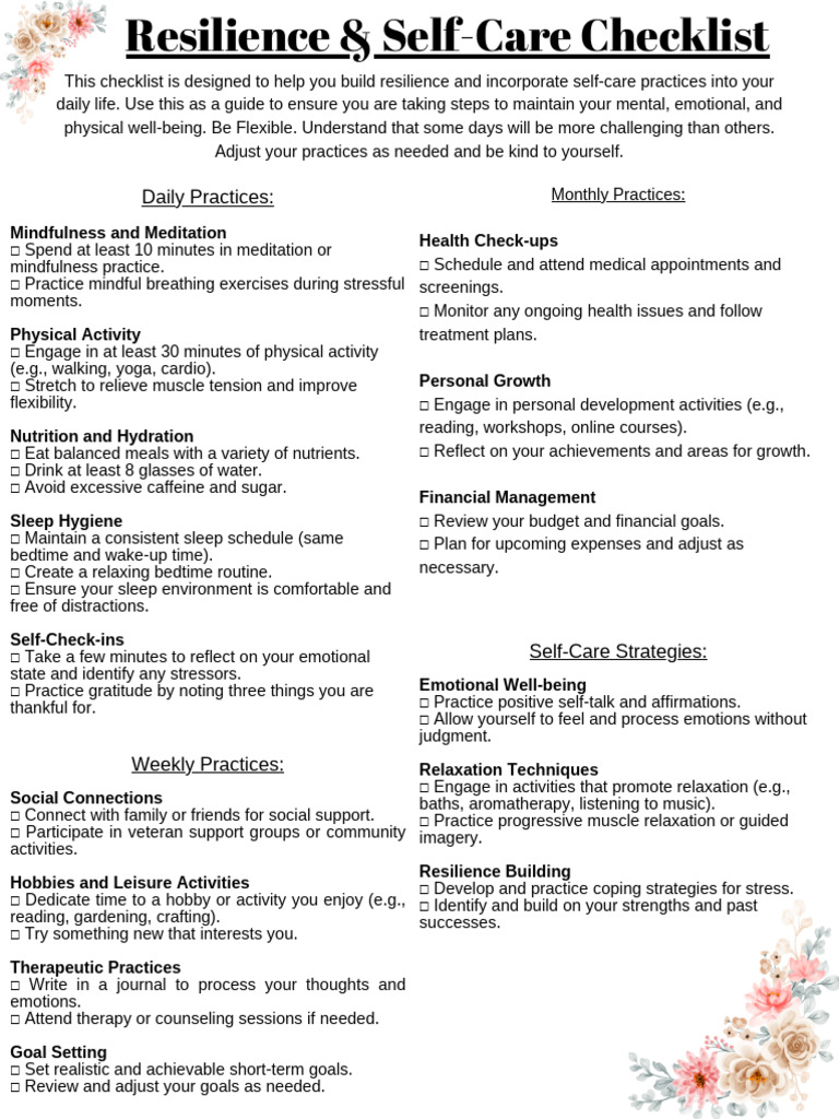 resilienceself-care checklist | PDF | Psychological Resilience | Mindfulness