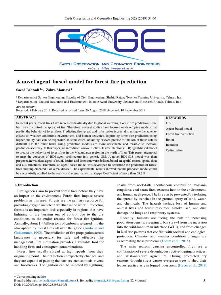 EOGE - Volume 3 - Issue 2 - Pages 51-63 | PDF | Agent Based Model | Wildfire