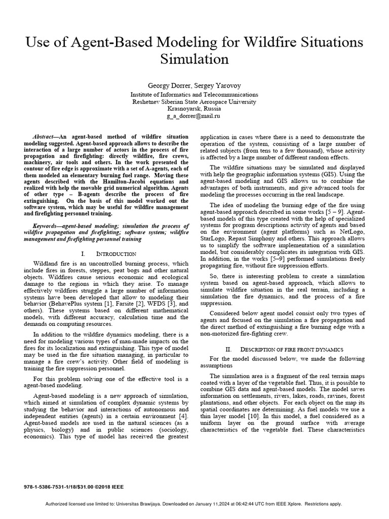 Use of Agent-Based Modeling For Wildfire Situations Simulation | PDF ...