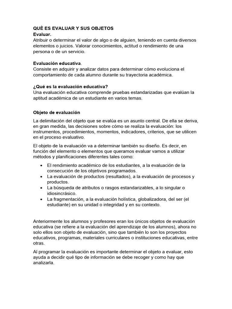 Què Es Evaluar y Sus Objetos | PDF