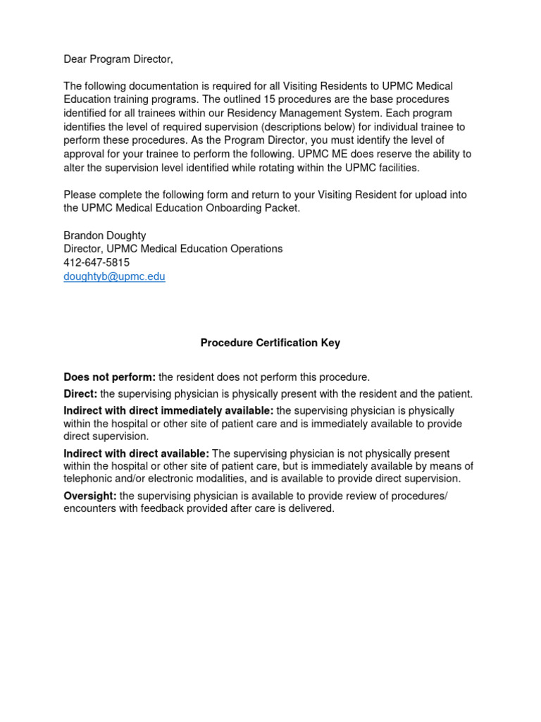 UPMC-Harrisburg Onboarding - Procedure Form | PDF