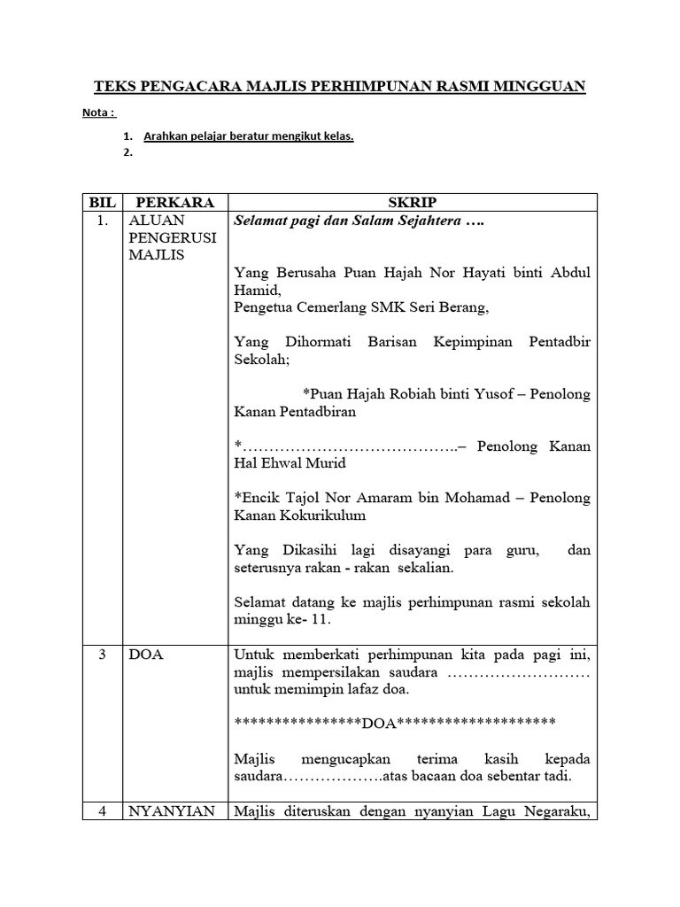 TEKS PENGACARA MAJLIS PERHIMPUNAN RASMI Non Muslim | PDF