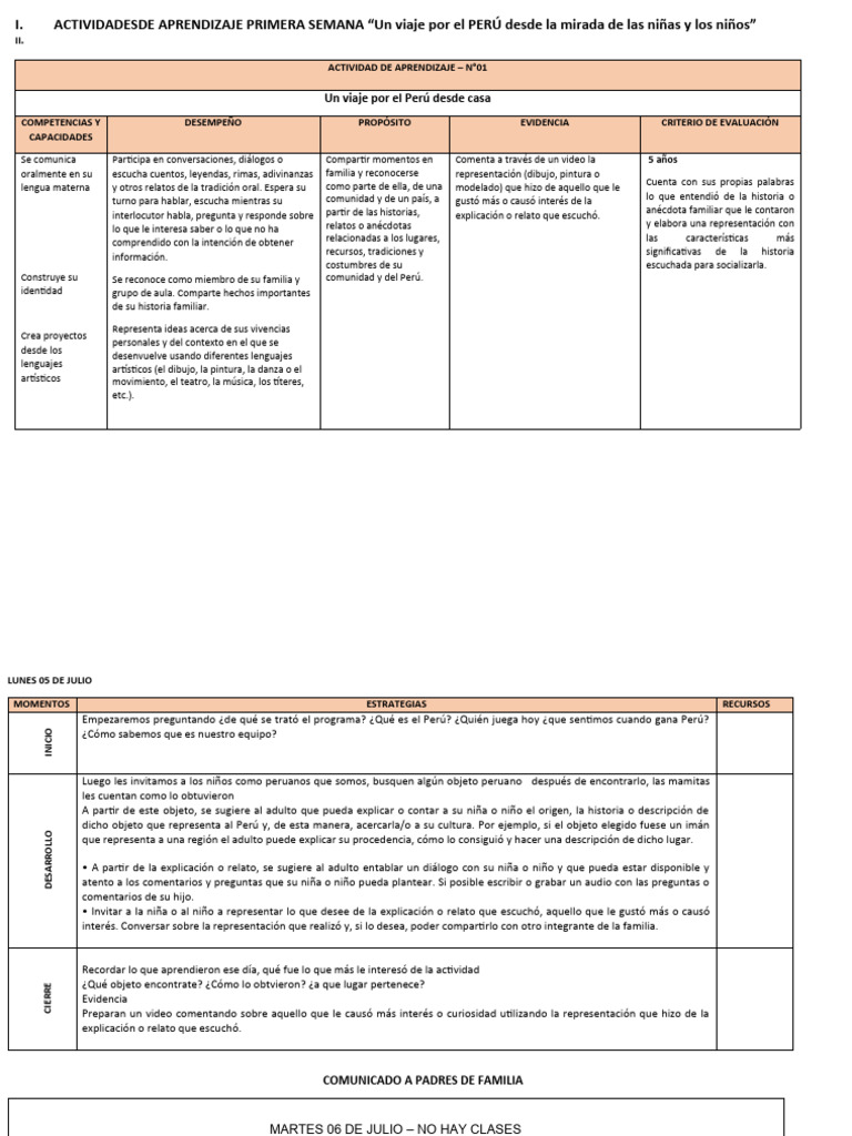 Actividadesde Aprendizaje Primera Semana | PDF | Aprendizaje | Evaluación