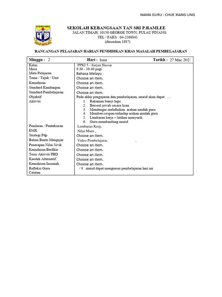 Format RPH BM Tahun 5 | PDF