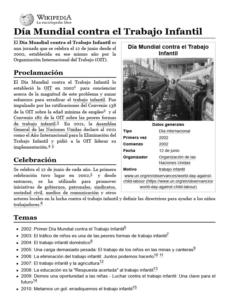 Día Mundial Contra El Trabajo Infantil | PDF | Organización ...